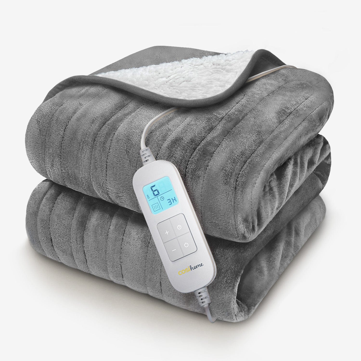 Fleece & Sherpa Electric Heated Throw - Grey | Free Next Day Delivery ...